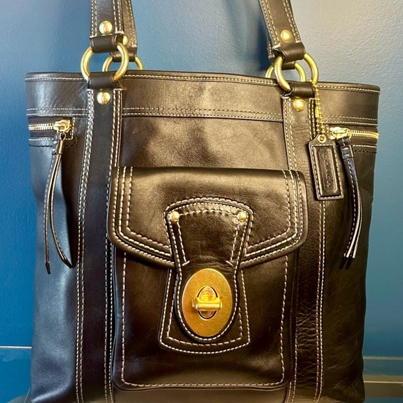 Coach | Bags | Coach Gigi Legacy Tote Black Leather Turnlock Bag | Poshmark